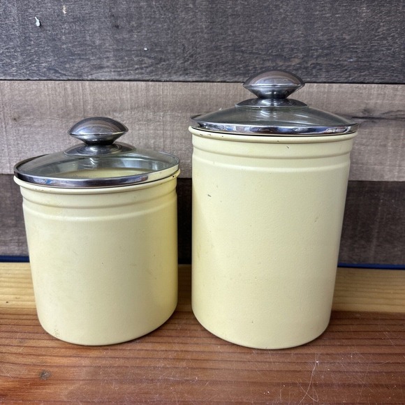 Unbranded | Kitchen | Vintage 2 Yellow Metal Canisters Wglass Chrome ...